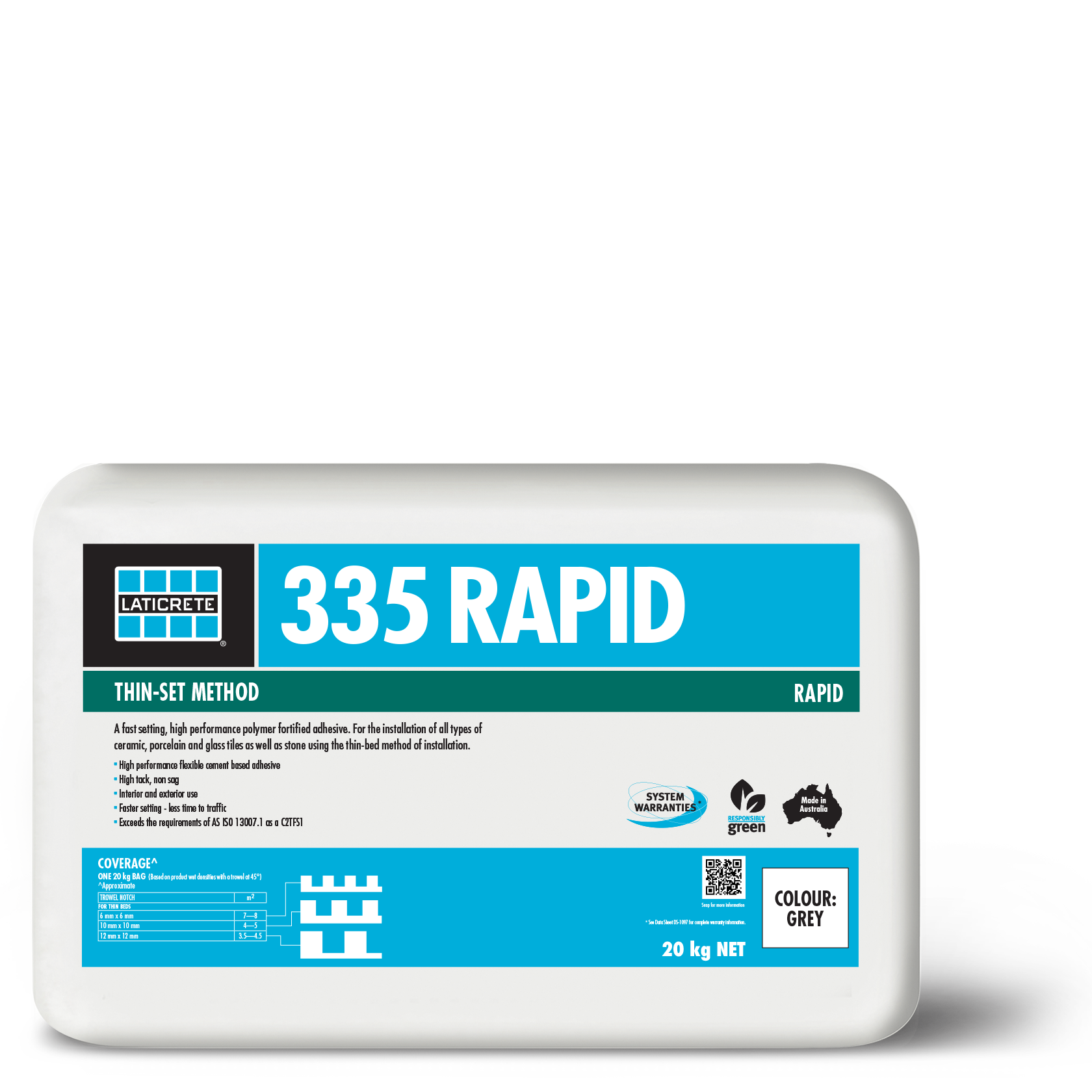 Laticrete 335 Rapid Grey 20kg X56 Bags Fast Set Tile Adhesive - TradieCart