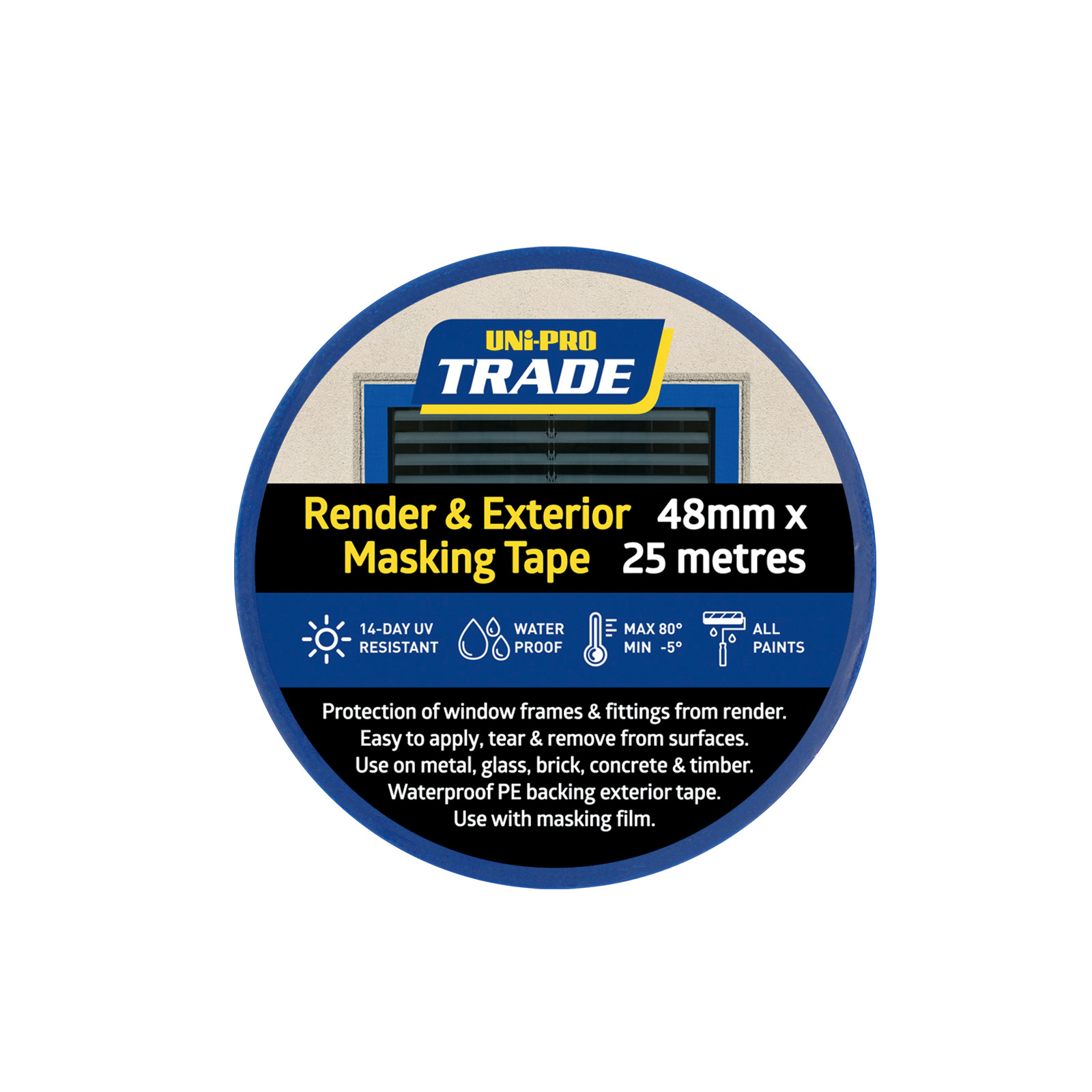 Uni Pro Trade 14 Day Render & Exterior Masking Tape 48mm X 25m - TradieCart