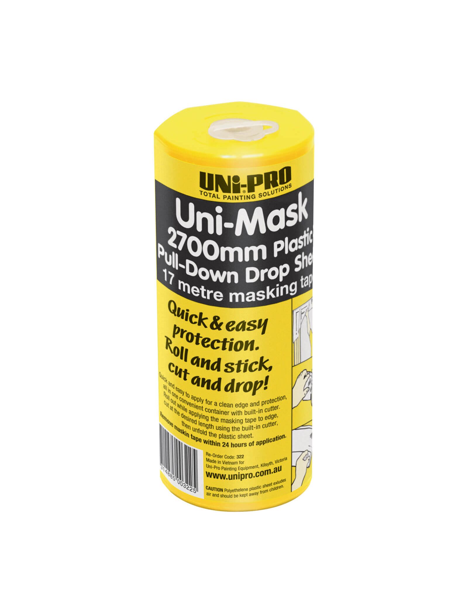Uni Pro Uni-Mask Masking Tape and Pull-Down Plastic Drop Sheet & Refill ...