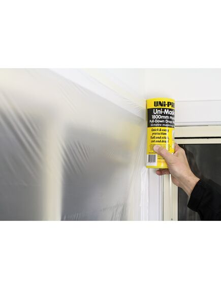 Uni Pro Uni-Mask Masking Tape & Pull-Down Plastic Drop Sheet With ...