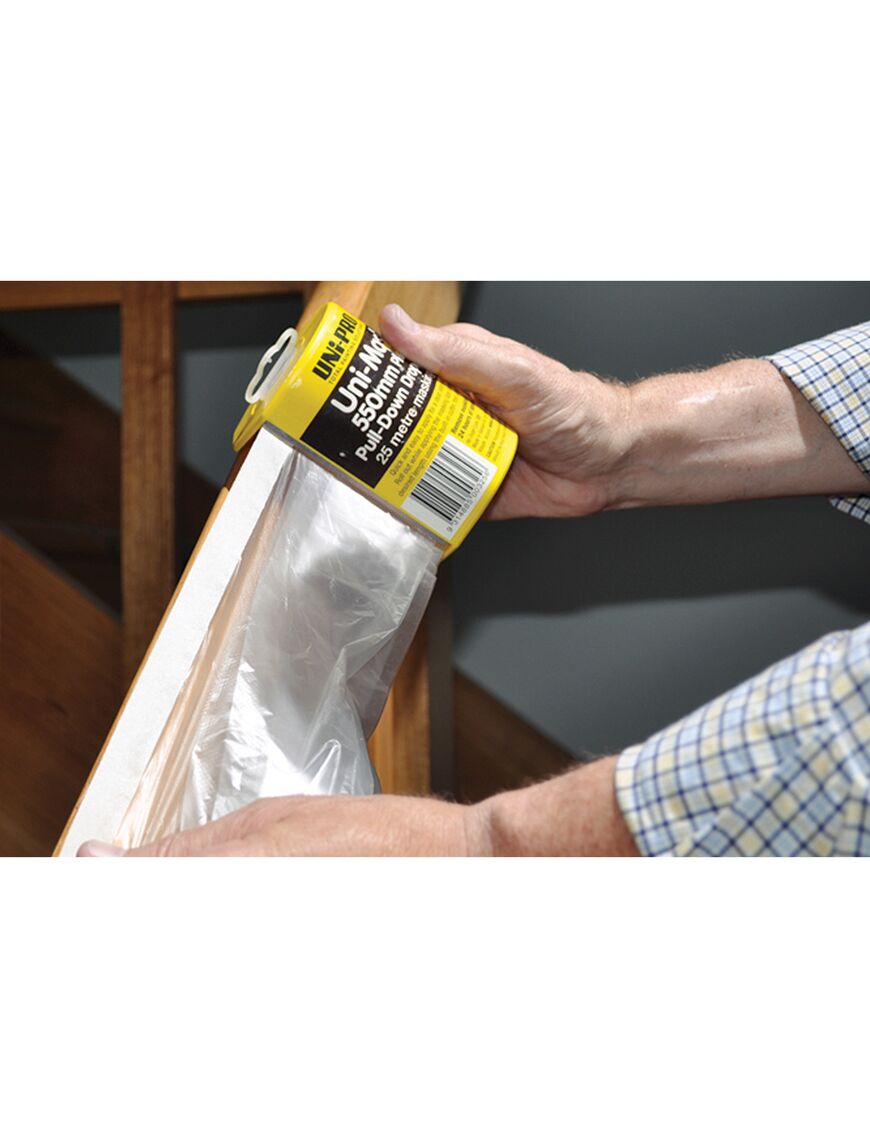 Uni Pro Uni-Mask Masking Tape & Pull-Down Plastic Drop Sheet With ...